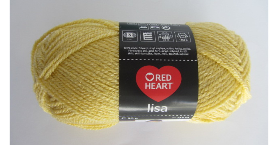 Red Heart Lisa fonal, lágy sárga színű, színkód: 00133